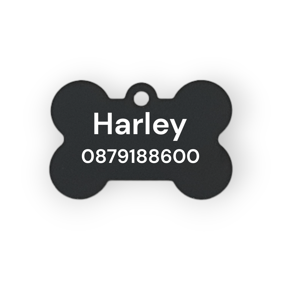 Custom Engraved Bone Shape Dog Tag Black Laser Legends Engraving Darwin