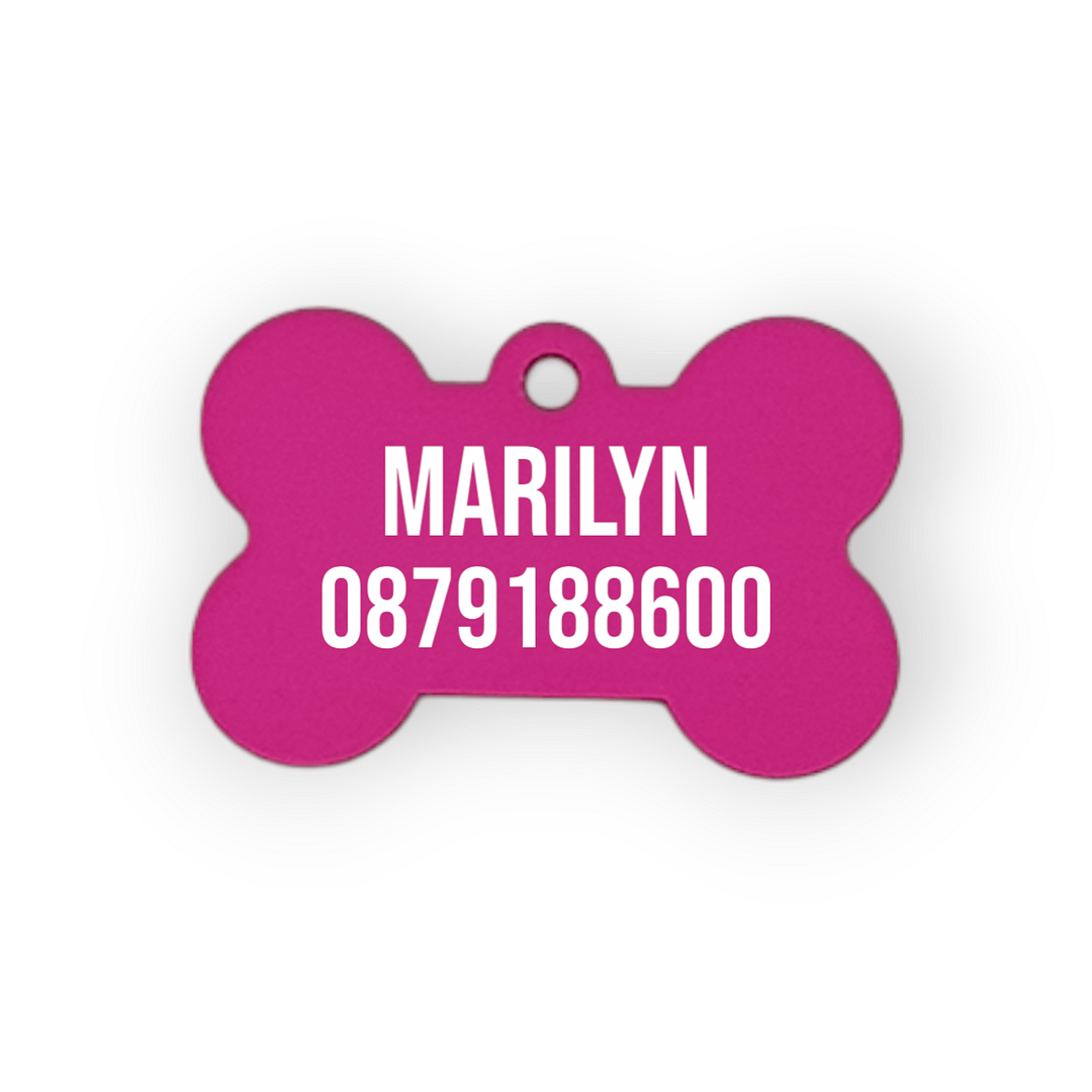 Custom Engraved Bone Shape Dog Tag Dark Pink Laser Legends Darwin