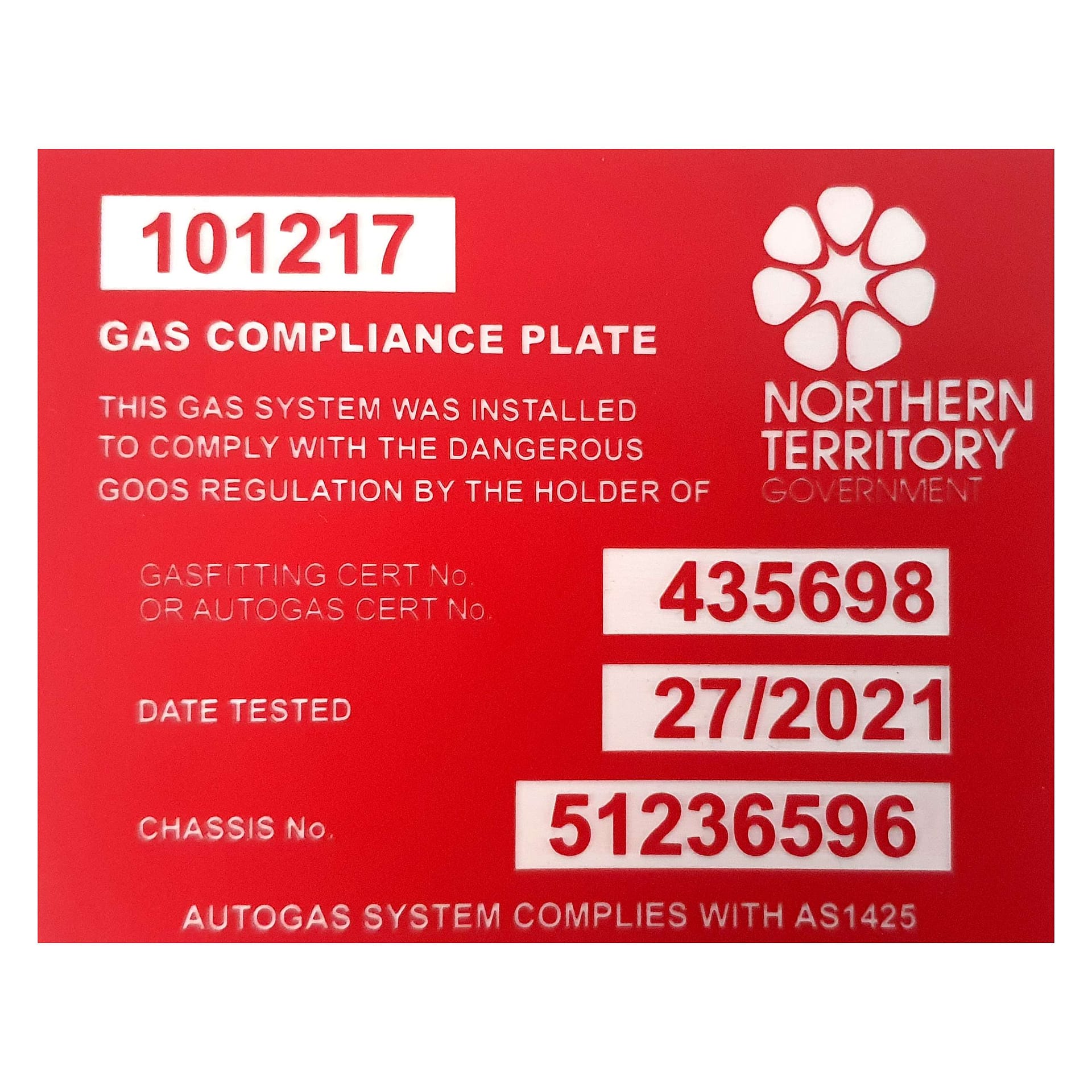 Compliance Plates Heavy Duty Engraving in Darwin NT UV proof